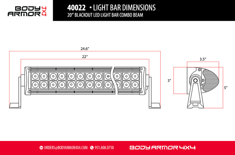 BODY ARMOR 4X4 20" BLACKOUT LED LIGHT BAR COMBO BEAM WITH WIRE HARNESS